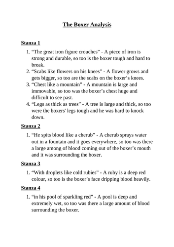'The Boxer' by Emma Payne Unit | Teaching Resources