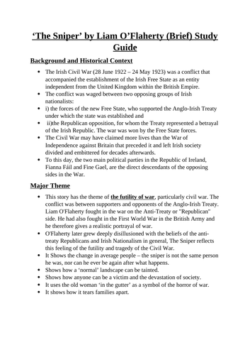 The Sniper Study Guide and Essay Plans | Teaching Resources