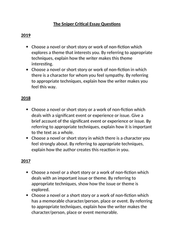The Sniper Study Guide and Essay Plans | Teaching Resources