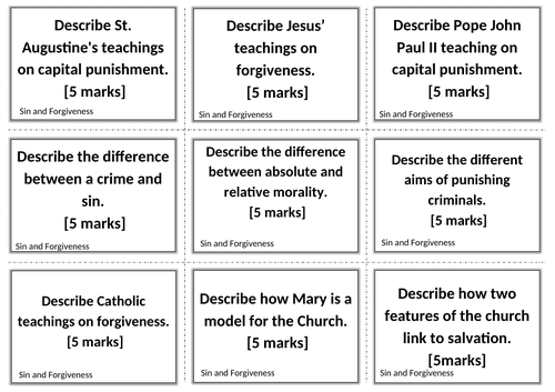Sin and Forgiveness Revision Cards and answers Eduqas/WJEC | Teaching ...