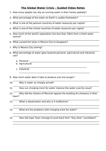 The Global Water Crisis Netflix Questions | Teaching Resources