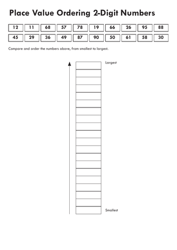 Place Value Ordering 2 Digit Numbers Worksheet | Teaching Resources