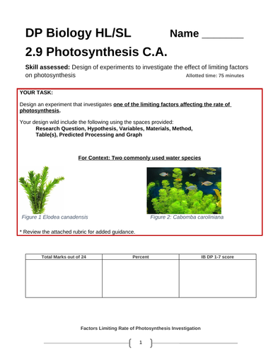 Photosynthesis Experimental Design Limiting Factors | Teaching Resources
