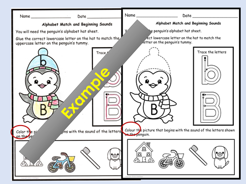 Alphabet Match Worksheets Uppercase Lowercase Beginning Sound Pictures ...