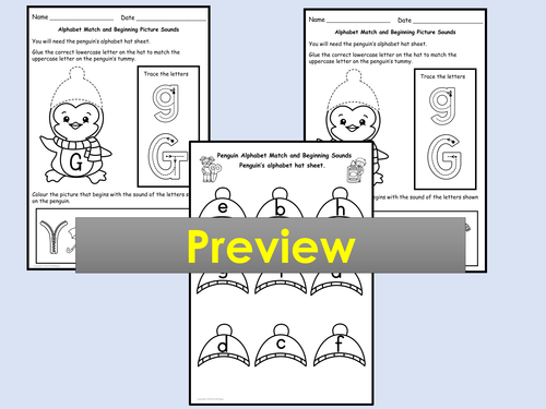 Alphabet Match Worksheets Uppercase Lowercase Beginning Sound Pictures ...