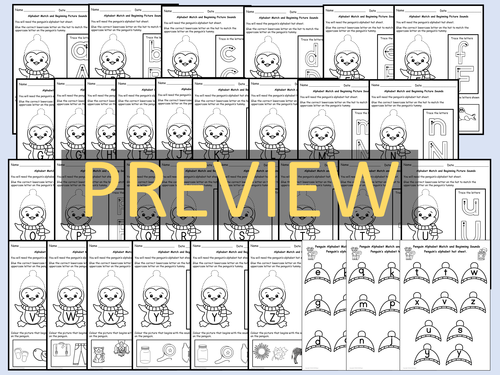 Alphabet Match Worksheets Uppercase Lowercase Beginning Sound Pictures ...