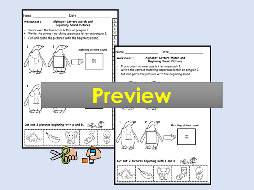 Alphabet Uppercase Lowercase Worksheets Match Initial Sound Pictures ...