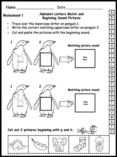 Alphabet Uppercase Lowercase Worksheets Match Initial Sound Pictures ...