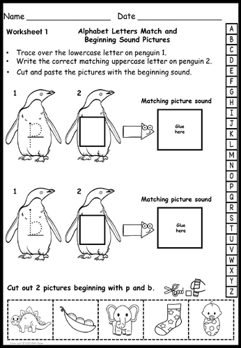 Alphabet Uppercase Lowercase Worksheets Match Initial Sound Pictures ...