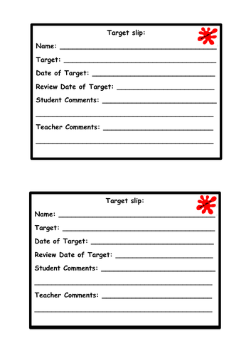 Target Slip - Set and review a target | Teaching Resources