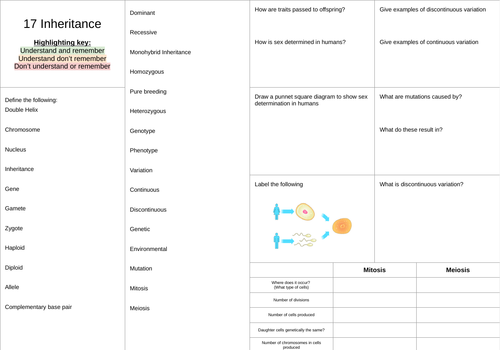 Inheritance - Topic Review Sheet | Teaching Resources
