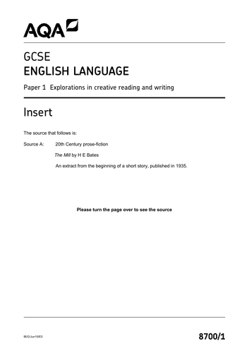 AQA GCSE English Language 2019 Paper 1 The Mill H.E.Bates Q1-5 Grade 9 ...