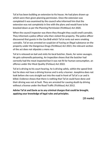 A-Level Law: Criminal Scenario (Problem) Question Bundle - Eduqas ...