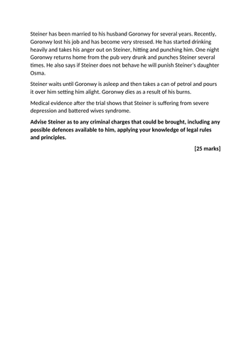 A-Level Law: Criminal Scenario (Problem) Question Bundle - Eduqas ...