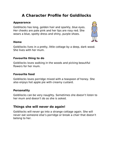 KS1 Writing a Character Profile: Goldilocks | Teaching Resources