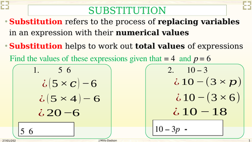 Substitution into expressions | Teaching Resources