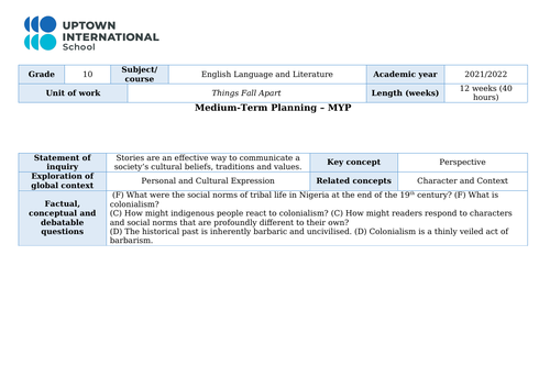 Things Fall Apart - Lessons for the Whole Unit | Teaching Resources