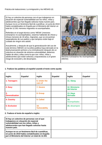 A - Level Spanish - Translation practice #4: Los MENAS (Inmigración ...