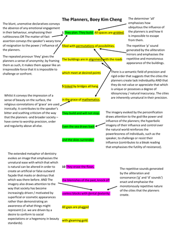 The Planners - CIE Poetry Anthology, Annotated with starter ...