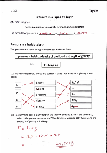 Pressure in Fluids/Liquids - GCSE Physics | Teaching Resources