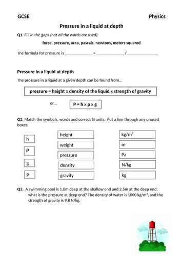 Pressure in Fluids/Liquids - GCSE Physics | Teaching Resources