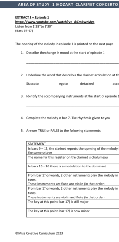 AQA GCSE Music - Area of Study 1 MOZART CLARINET CONCERTO (Rondo ...