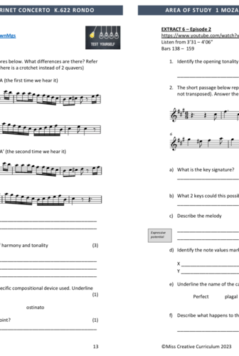AQA GCSE Music - Area of Study 1 MOZART CLARINET CONCERTO (Rondo ...