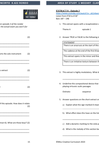AQA GCSE Music - Area of Study 1 MOZART CLARINET CONCERTO (Rondo ...