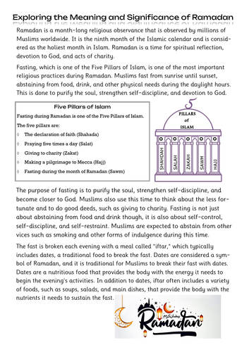 Ramadan Comprehension Worksheets | Teaching Resources