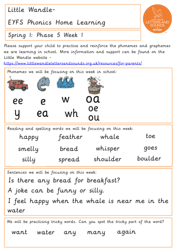 Little Wandle- Year 1 Homework- Spring 1 | Teaching Resources