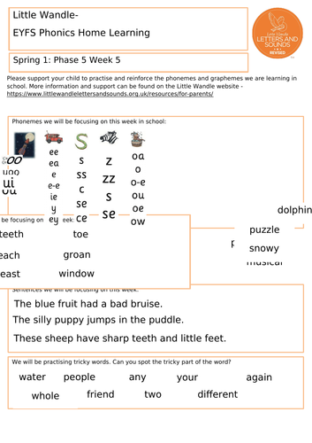 Little Wandle- Year 1 Homework- Spring 1 | Teaching Resources