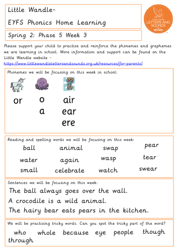 Little Wandle- Year 1 Homework- Spring 2 | Teaching Resources