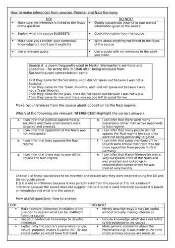Weimar and Nazi Germany Skills activities/ examples | Teaching Resources