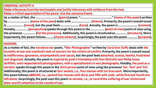 READING WAR POETRY - WAR PHOTOGRAPHER - WORKSHEETS | Teaching Resources
