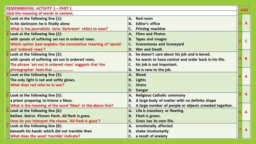 READING WAR POETRY - WAR PHOTOGRAPHER - WORKSHEETS | Teaching Resources