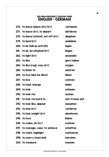 ENGLISH FOR GERMAN SPEAKERS VERBS BOOK #1 | Teaching Resources