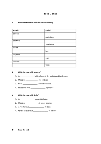 French GCSE - Food & drink review | Teaching Resources