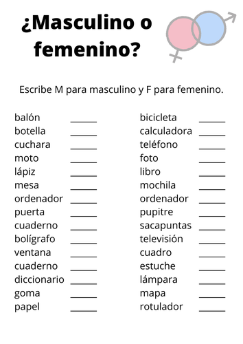 ¿Masculino o femenino? | Teaching Resources