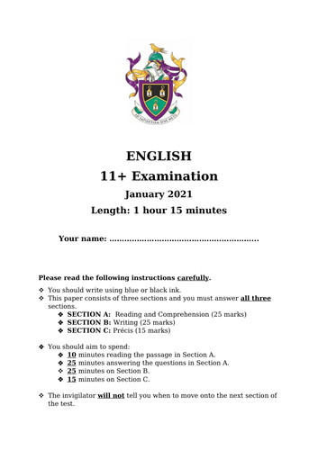 11+ Bespoke English / Entrance Exam Past Papers with Mark Scheme 2020 ...