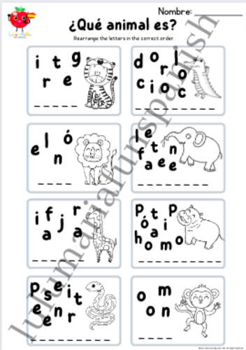 Spanish A4 Worksheets - Los Animales Salvajes - Wild Animals | Teaching ...