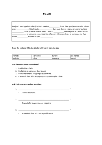 French GCSE - Exam practice (Home town) | Teaching Resources