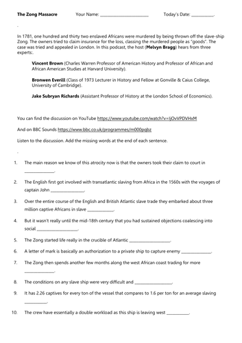 BBC Zong Massacre discussion: questions for TOP SETS! | Teaching Resources