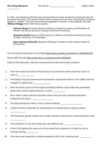 BBC Zong Massacre discussion: questions for TOP SETS! | Teaching Resources
