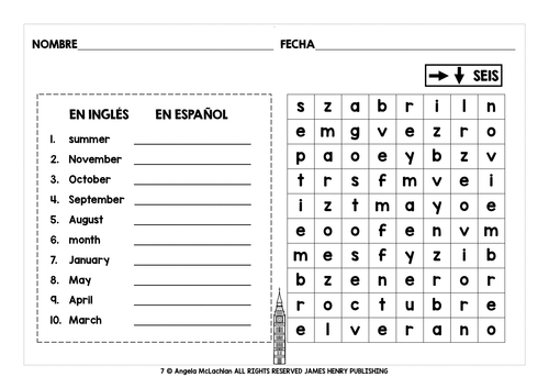 SPANISH MONTHS & SEASONS WORD SEARCHES | Teaching Resources