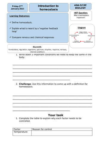 GCSE Introduction to Homeostasis | Teaching Resources GCSE Introduction to Homeostasis | Teaching Resources