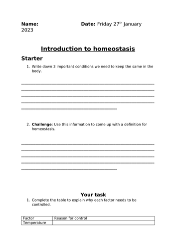 GCSE Introduction to Homeostasis | Teaching Resources
