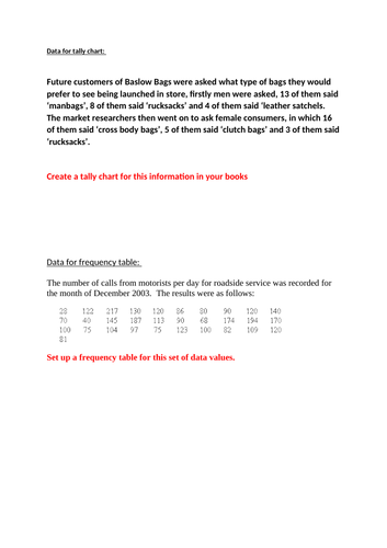 Baslow Bags lesson 10 task 1 R068 | Teaching Resources
