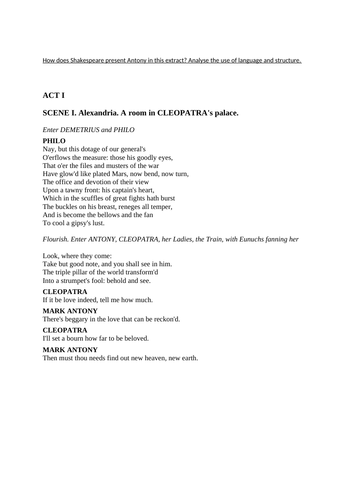 Antony and Cleopatra Assessment | Teaching Resources