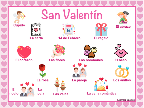 FREEBIE! St Valentine’s Day WordMat in Spanish. Vocabulario de San ...