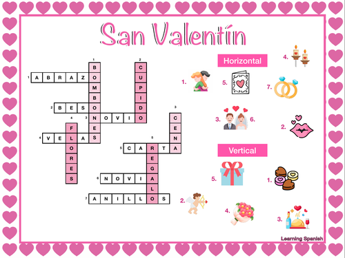Crossword St Valentine’s Day . Crucigrama San Valentín y vocabulario ...